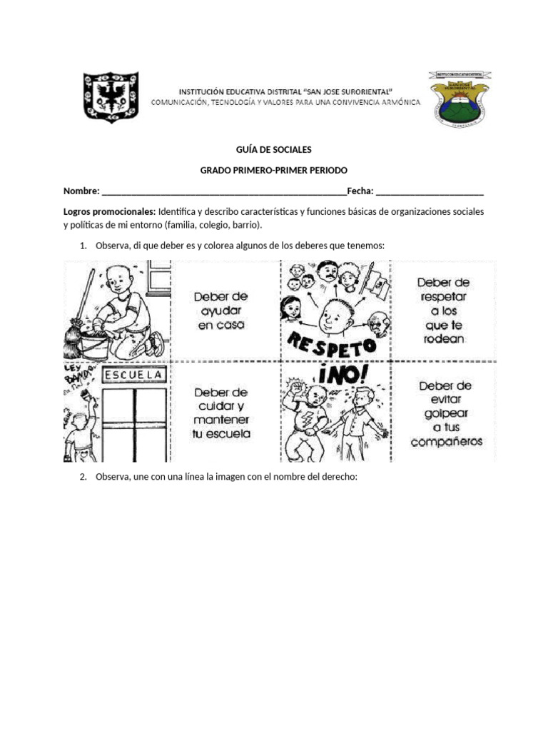 Guia Sociales 1 Grado Primero 2024 | PDF