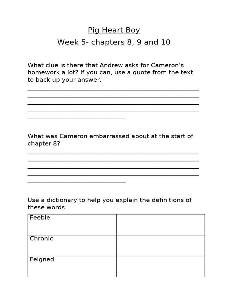 Wed 10th March Pig Heart Boy Comprehension | PDF