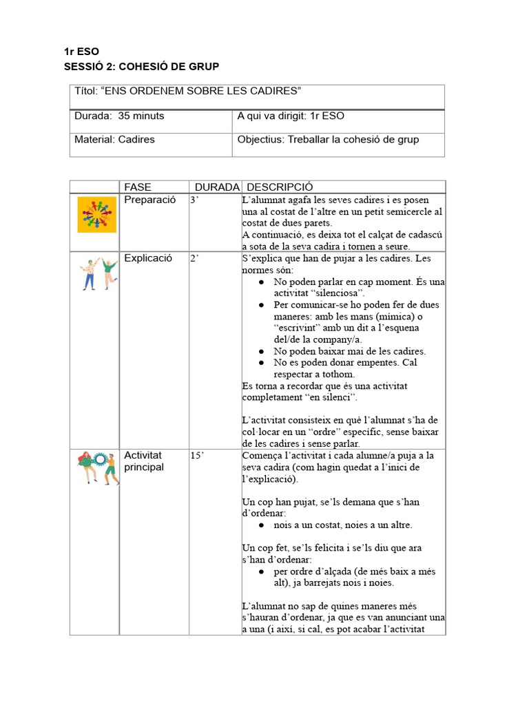 Activitat 2. 1r ESO - Cohesió de Grup | PDF