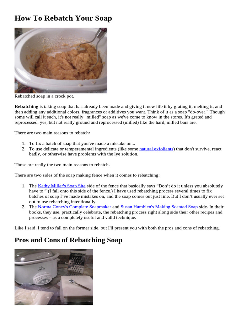 Rebatching Soap: A How-To Guide | PDF | Slow Cooker | Soap