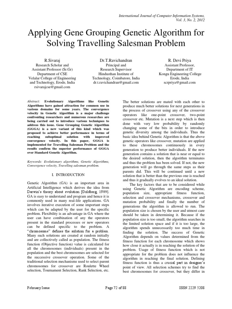 Applying Gene Grouping Genetic Algorithm For Solving Travelling Salesman Problem Pdf Genetic