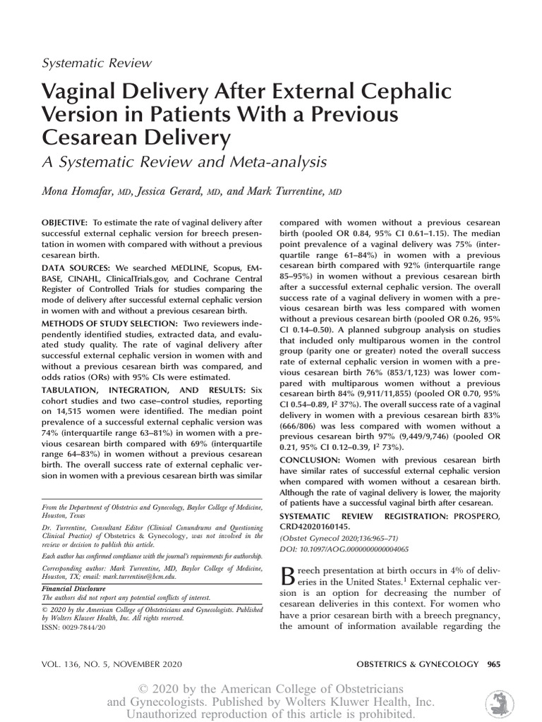Vaginal_Delivery_After_External_Cephalic_Version.16 | PDF | Caesarean Section | Childbirth