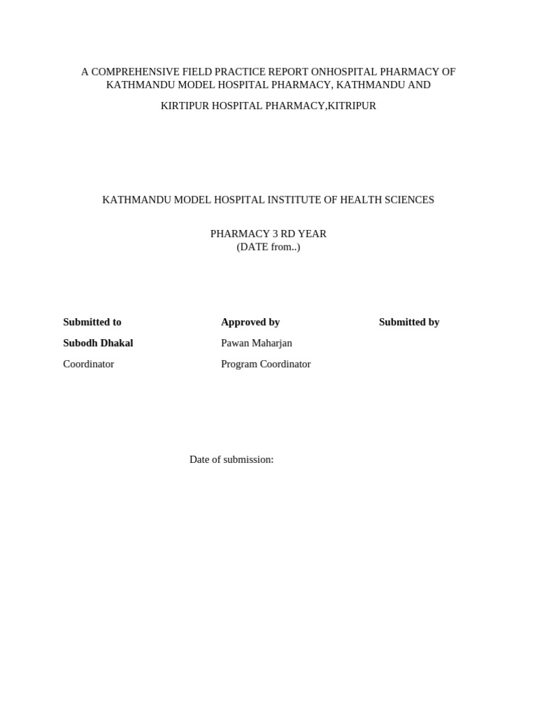 Kirtipur and Kathmandu Hospital Pharmacy Report | PDF | Pharmacy ...