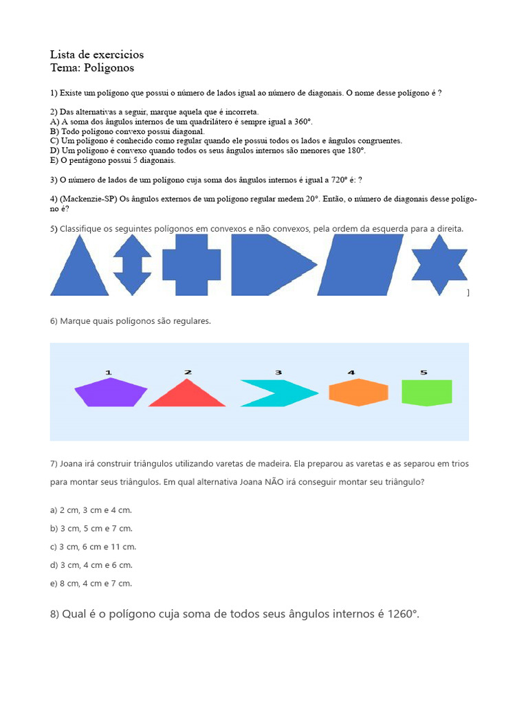 Lista de Exercicios DE POLIGONOS 7 ANO | PDF