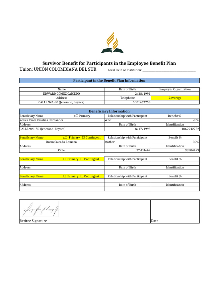 Beneficiary Forms SOBREVIVIENTE | PDF