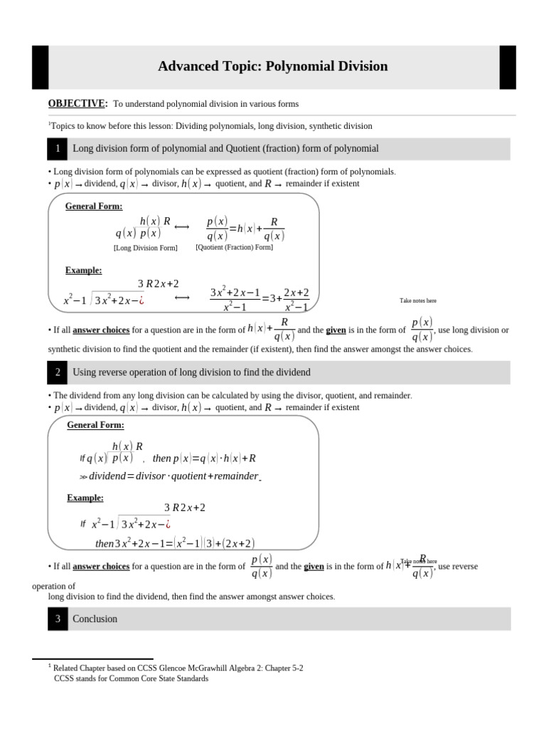 SAT MATH - Polynomial Division | PDF | Division (Mathematics) | Abstract Algebra