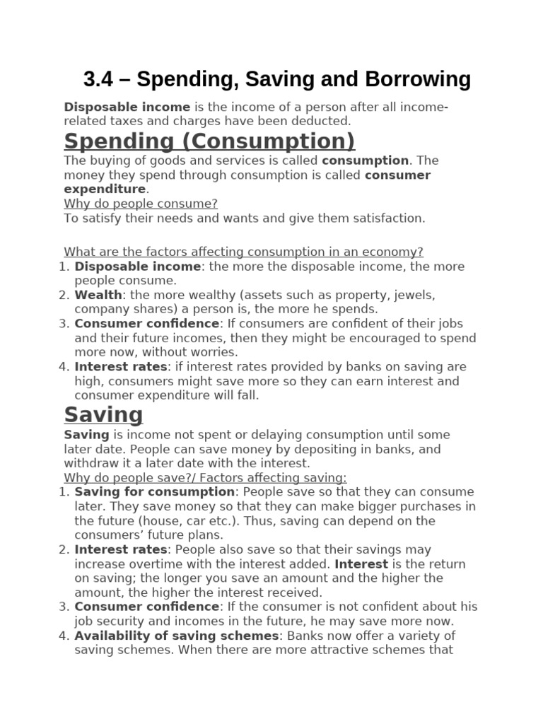 3.4 - Spending, Saving and Borrowing | PDF | Consumption (Economics ...