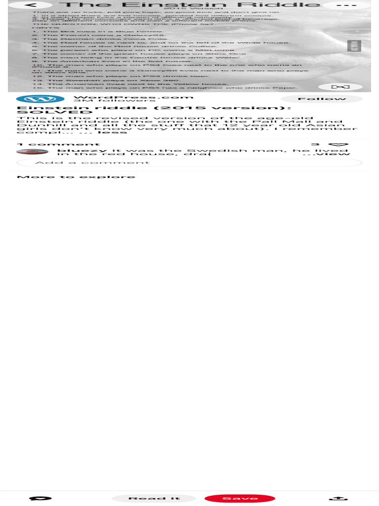 Einstein Riddle (2015 Version) SOLVED | PDF