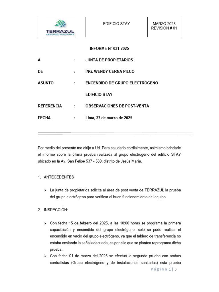 Informe Postventa 031 - Stay | PDF