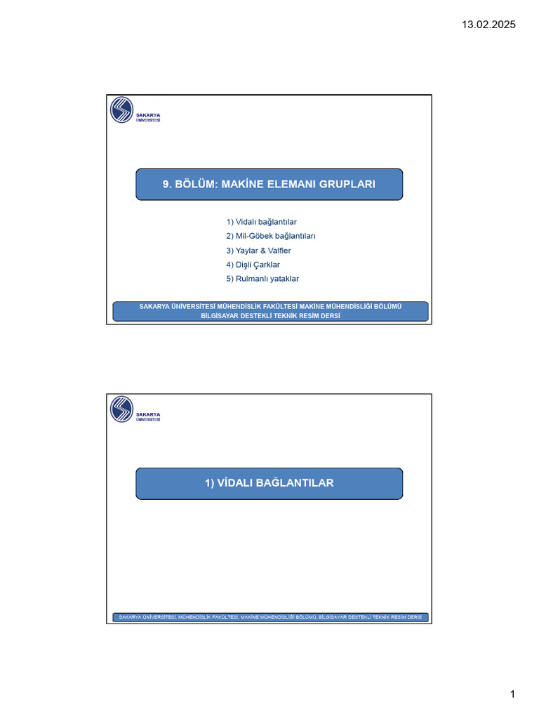 BDTR Ders Notu 9. Bölüm (Makine Eleman Gruplar ) | PDF