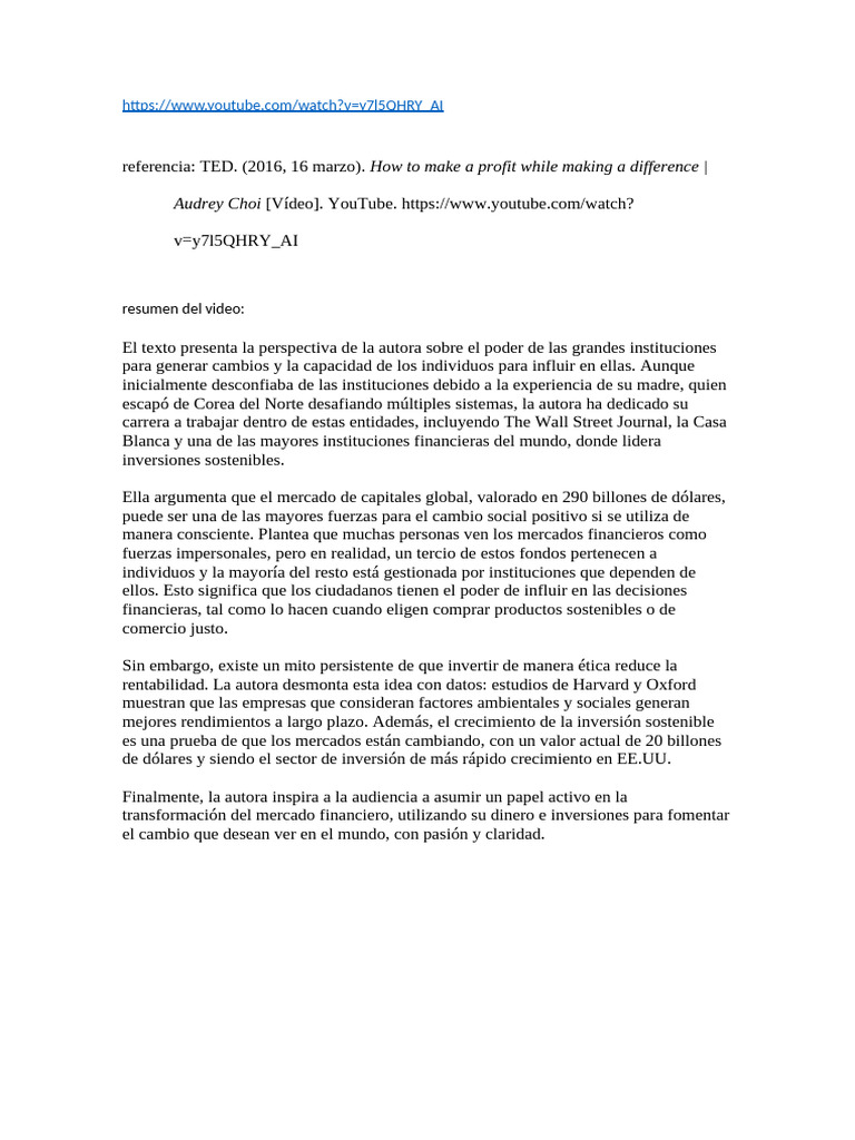 Resumen Video - How To Make A Profit While Making A Differenc | PDF