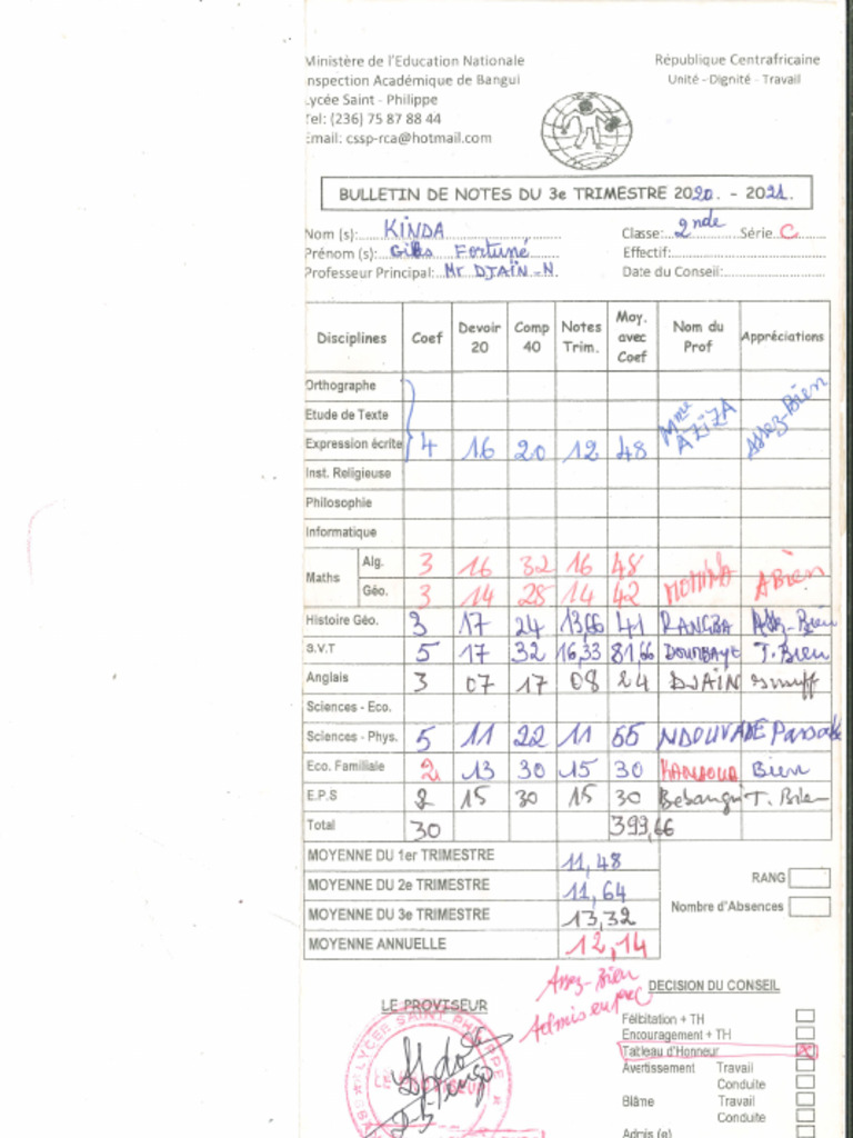 Bulletin de Notes 2ndec | PDF