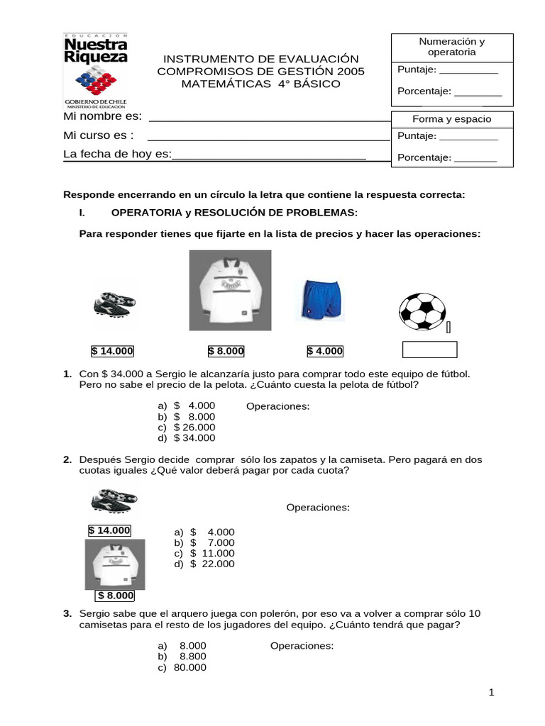 Prueba Mat 4° Basico | PDF