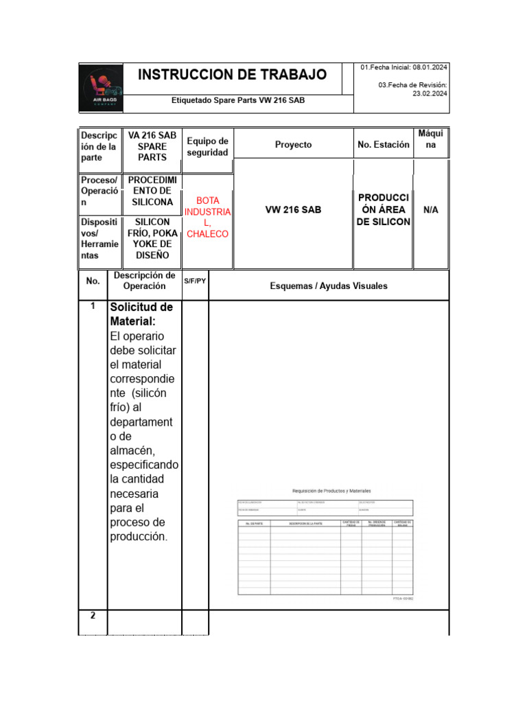 Instruccion de Trabajo | PDF