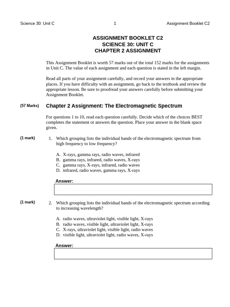 Assignment Booklet C2 (Online) PDF | PDF | Electromagnetic Radiation | Electromagnetic Spectrum