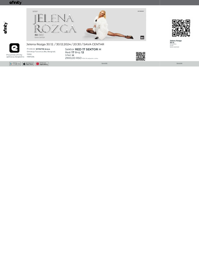 Jelena Rozga 30.12. / 30.12.2024 / 20:30 / SAVA CENTAR: Sektor | PDF