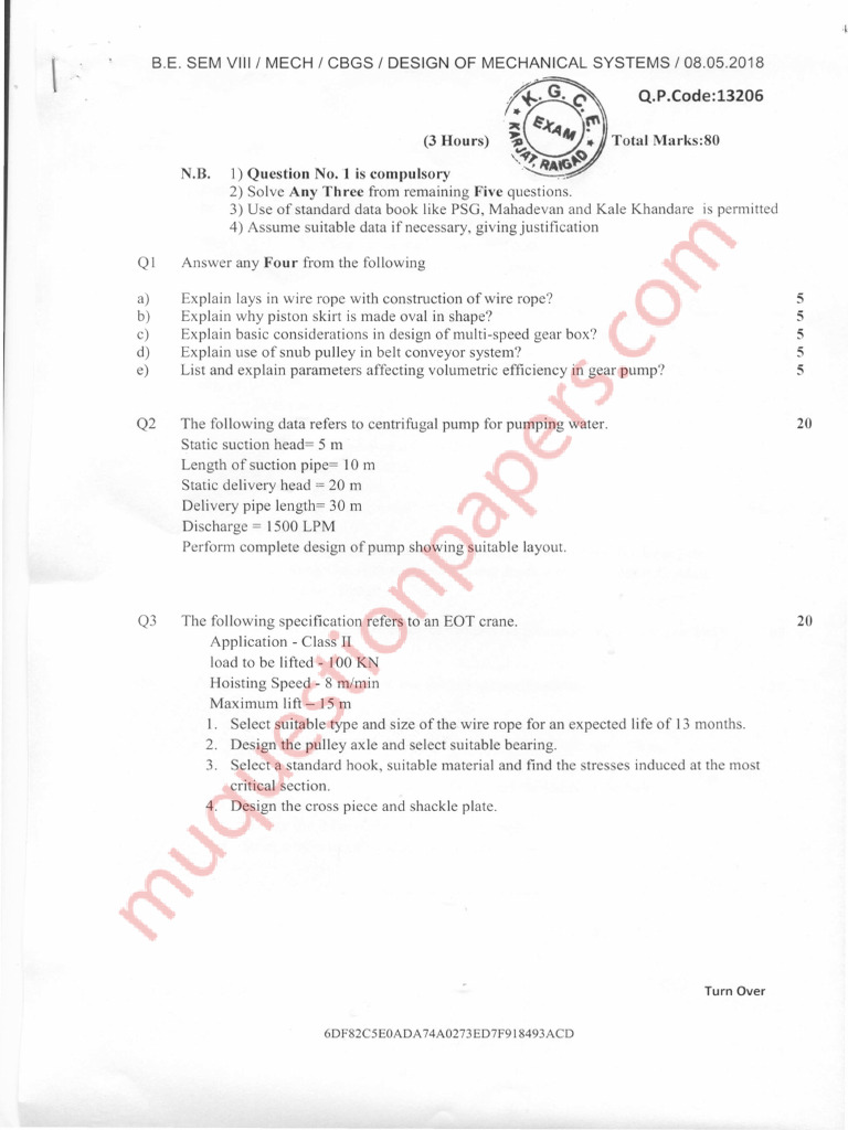 Be-Mech Sem8 DMS May18 | PDF