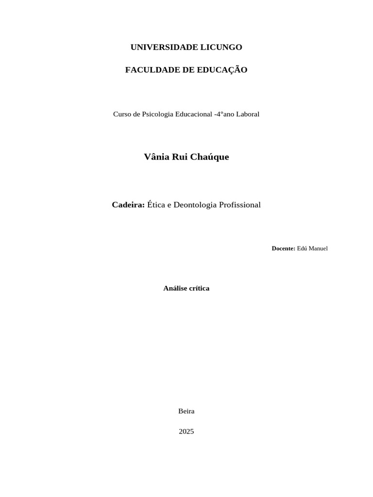 VÂNIA RUI Critica | PDF | Psicologia | Moçambique