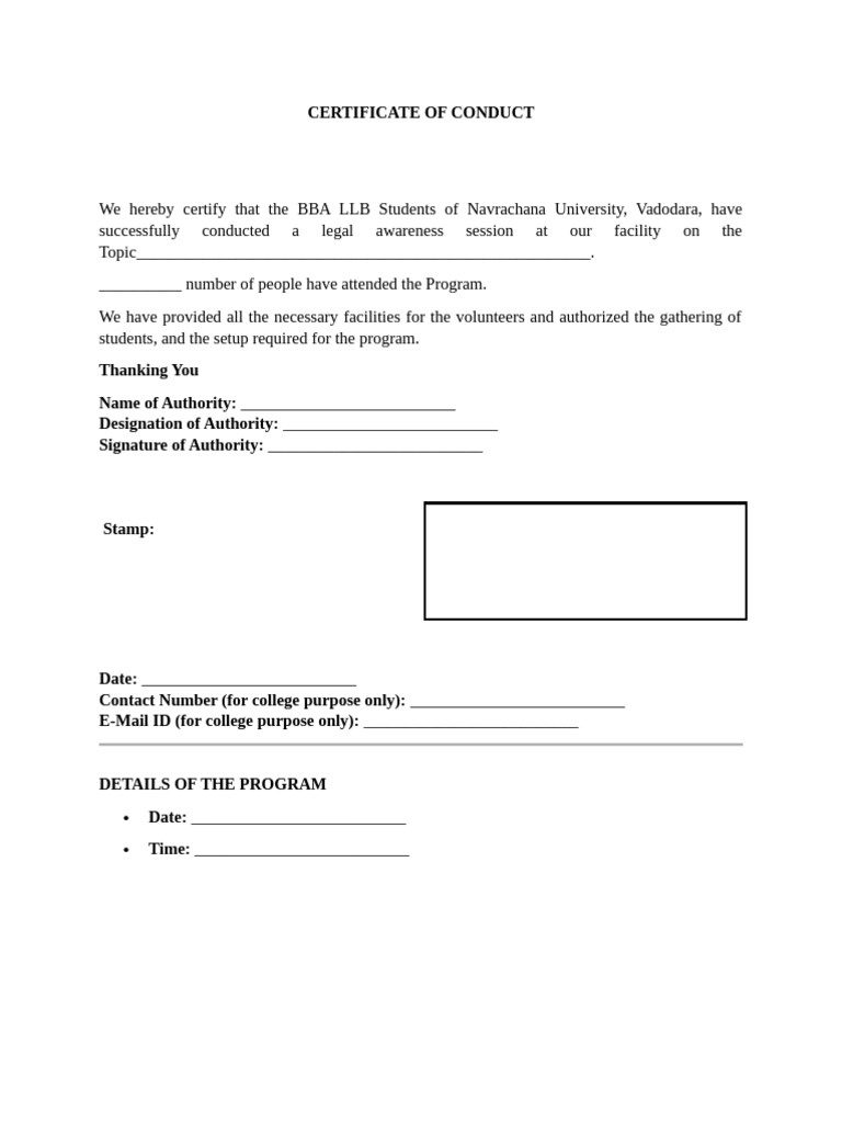 Certificate of Conduct | PDF