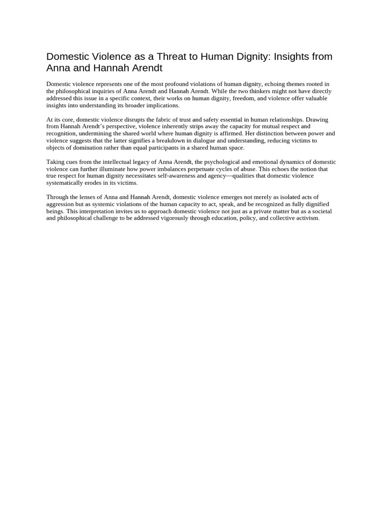 Domestic Violence As A Threat To Human Dignity - Insights From Anna and ...