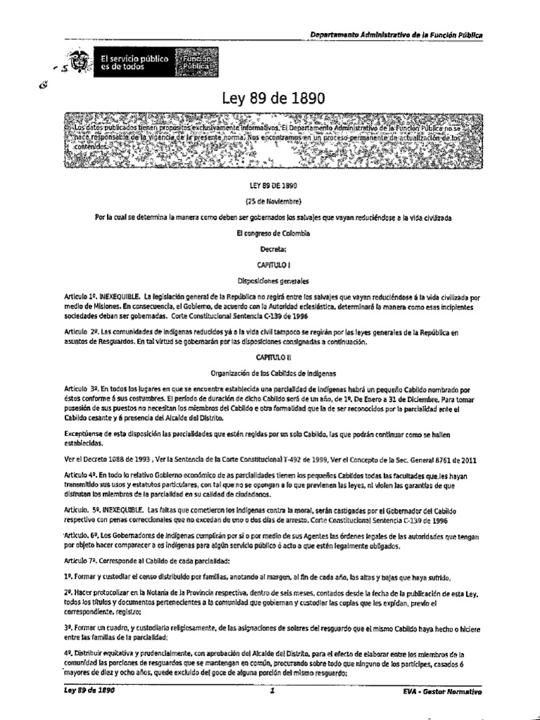 Ley 89 de 1890 | PDF