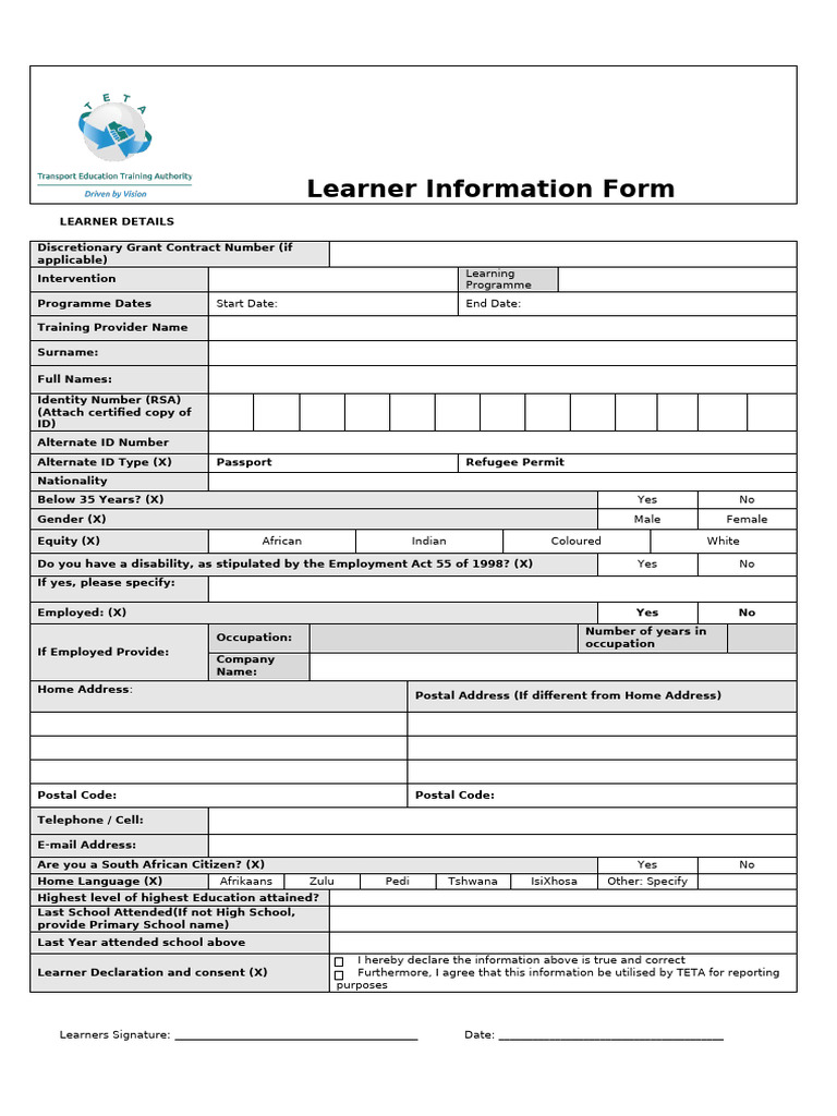 Learner Information Form 2021-22 | PDF | Government And Personhood