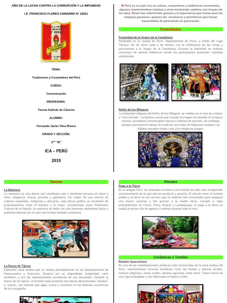 DIPTICO TRADICIONES Y COSTUMBRES DEL Peru IMPRIMIR | PDF | Perú | Bailes