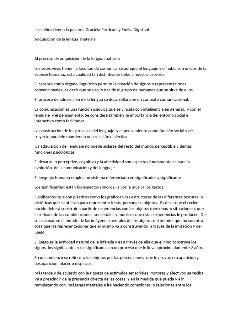 Adquisicion de La Lengua Materna Digistani | PDF | Aquisición de idioma ...