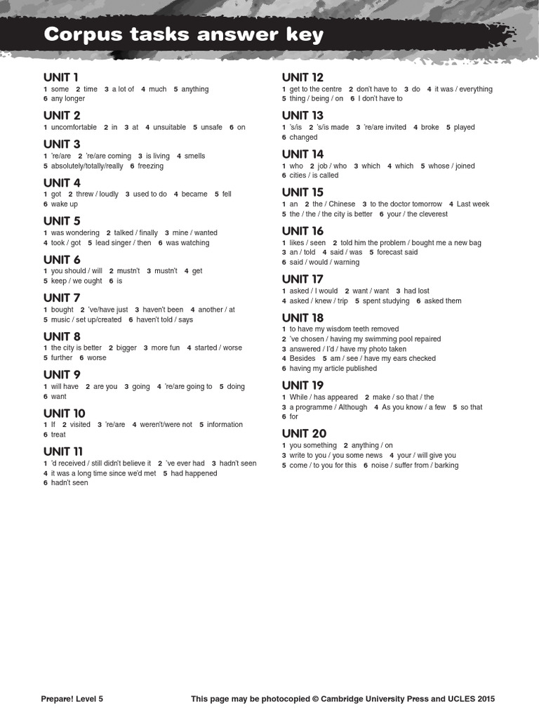 Prepare Level 5 Corpus Tasks Keys All | PDF