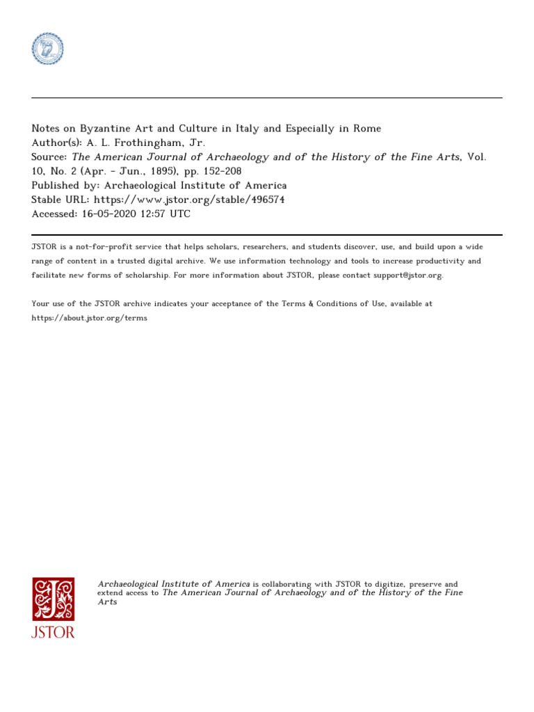 FROTHINGHAM, A., L., (1895) Notes On Byzantine Art and Culture in Italy ...