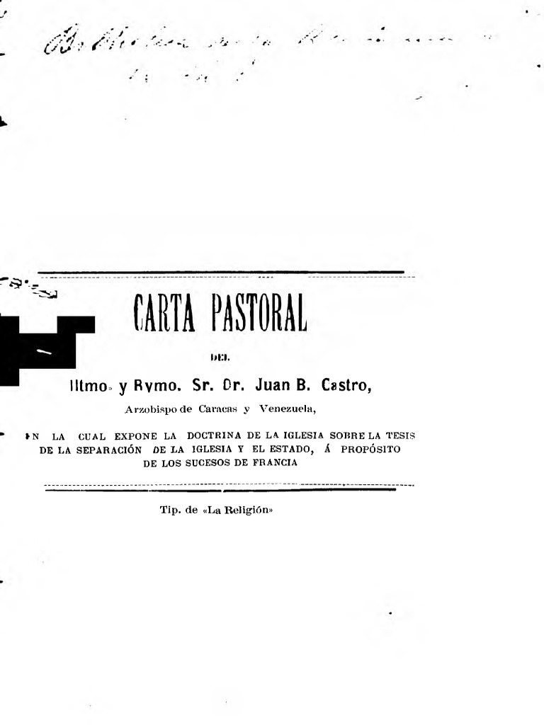 Carta Pastoral Del Iltmo y Rvmo SR DR Juan B Castro. Arzobispo de Caracas y Venezuela | PDF ...