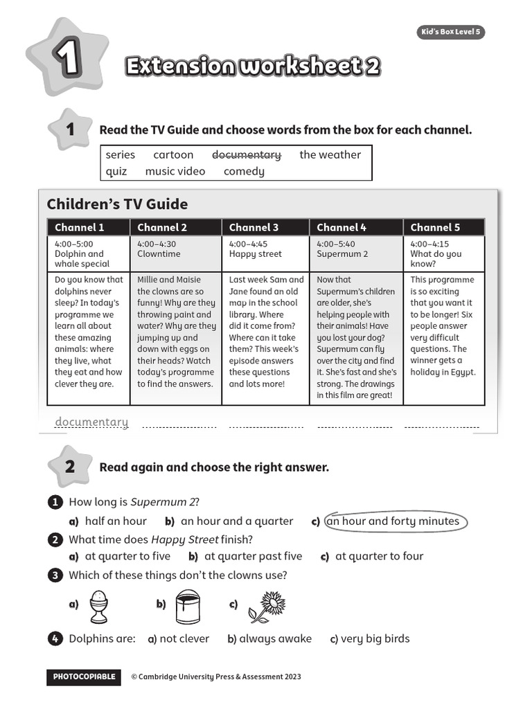 Kids' TV Guide Activities for Level 5 | PDF