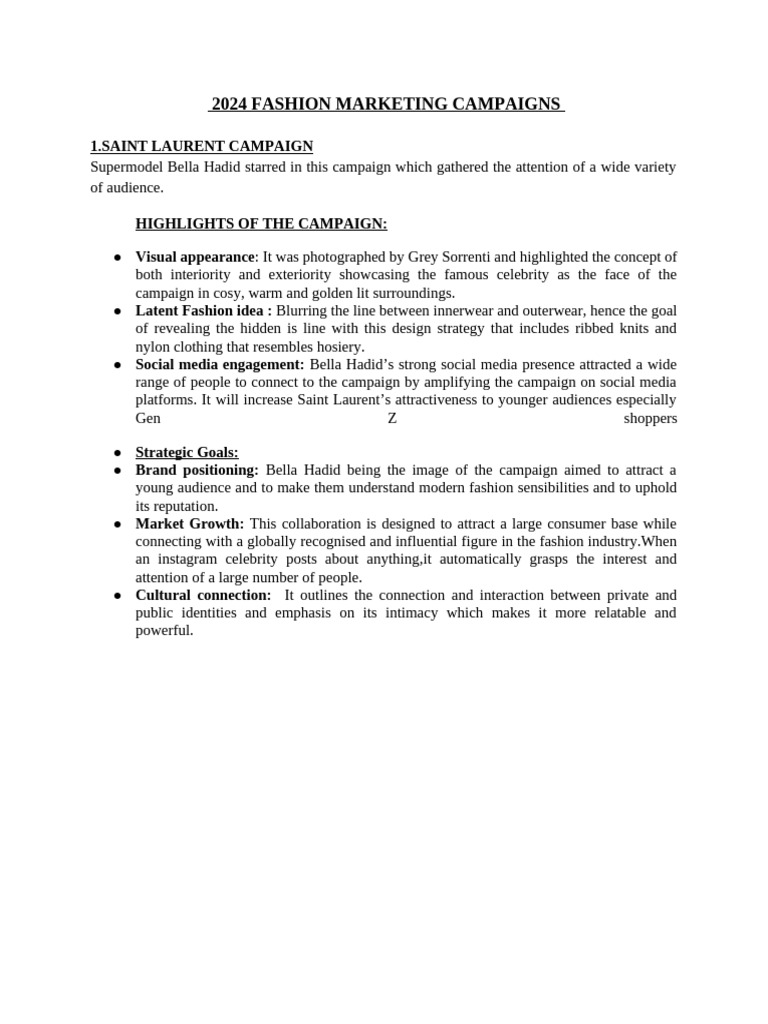 2024 Fashion Marketing Campaigns Overview | PDF | Fashion | Brand