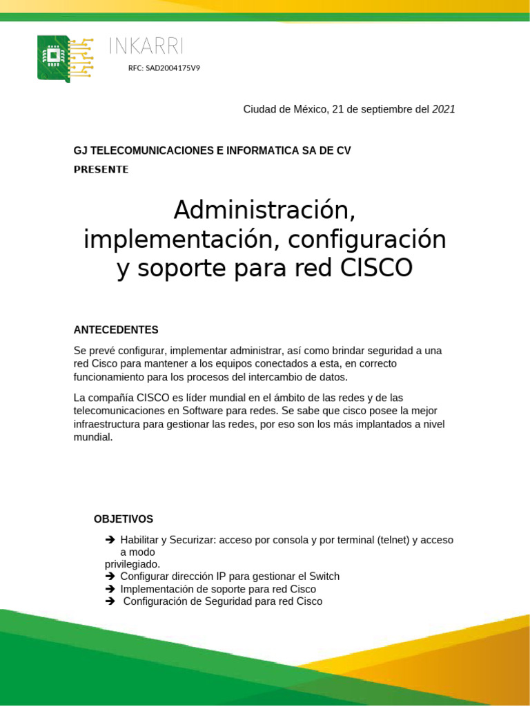 Administración, Implementación, Configuración y Soporte para Red CISCO ...