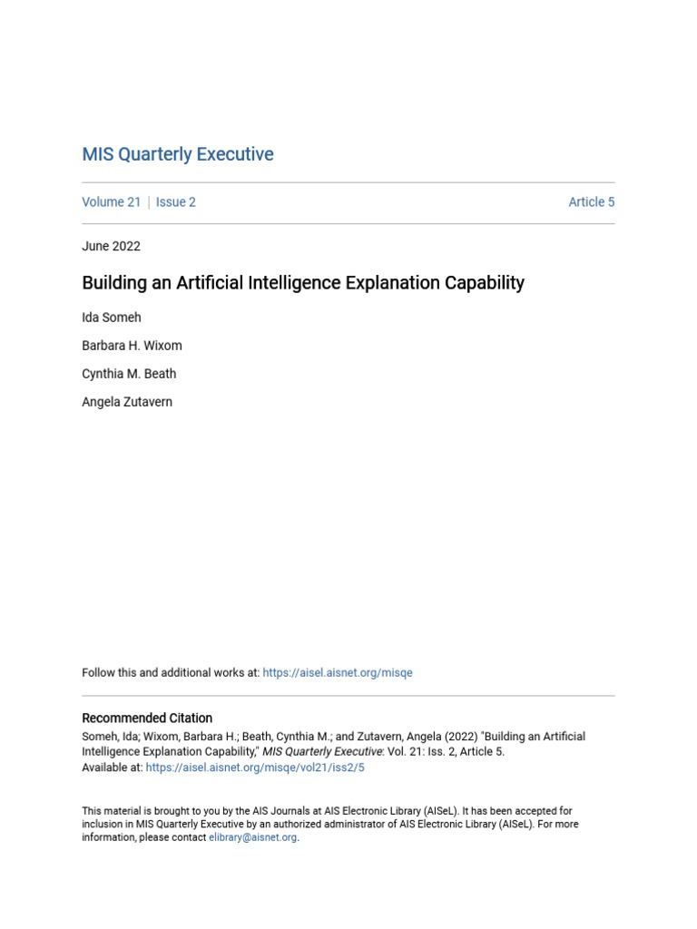 Building An Artificial Intelligence Explanation Capability | PDF | Artificial Intelligence ...