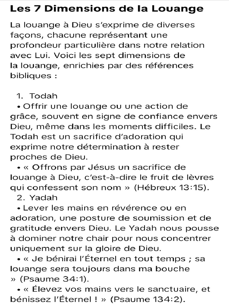 Les 07 Dimensions de La Louange | PDF