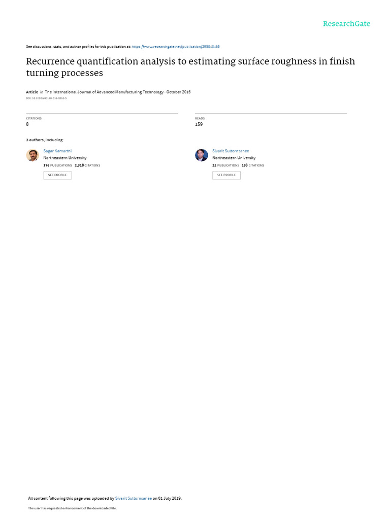 Recurrence Quantification Analysis To Estimating S | PDF | Mechanical Engineering | Applied ...