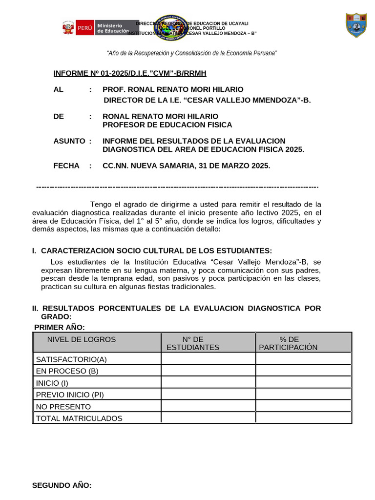 INFORME DE LA EVALUACION DIAGNOSTICA 2025 | PDF | Enseñando | Cognición