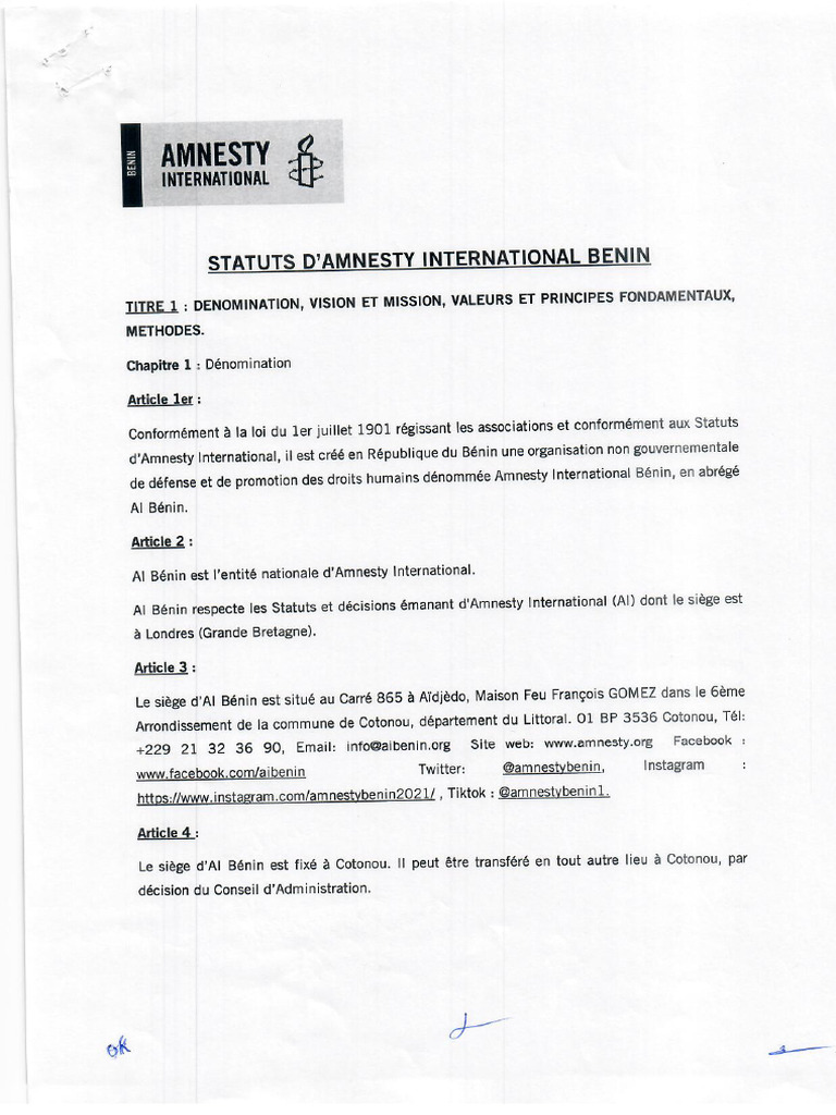 AI Bénin - Statuts Adopté AG2022 | PDF