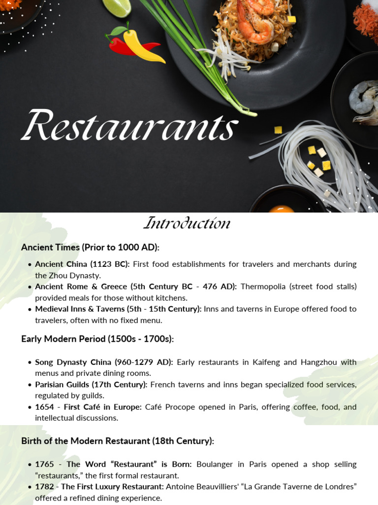 History and Types of Restaurants | PDF | Restaurants | Foodservice