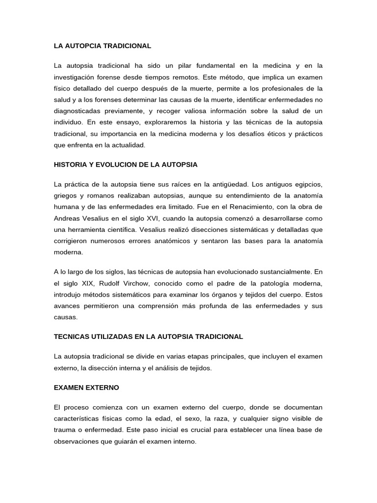 LA AUTOPCIA TRADICIONAL MED LEGAL | PDF | Autopsia | Histopatología
