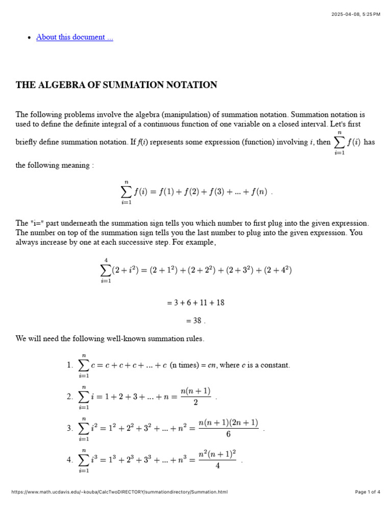 https:www.math.ucdavis.edu:~kouba:CalcTwoDIRECTORY:summationdirectory:Summation.html | PDF ...