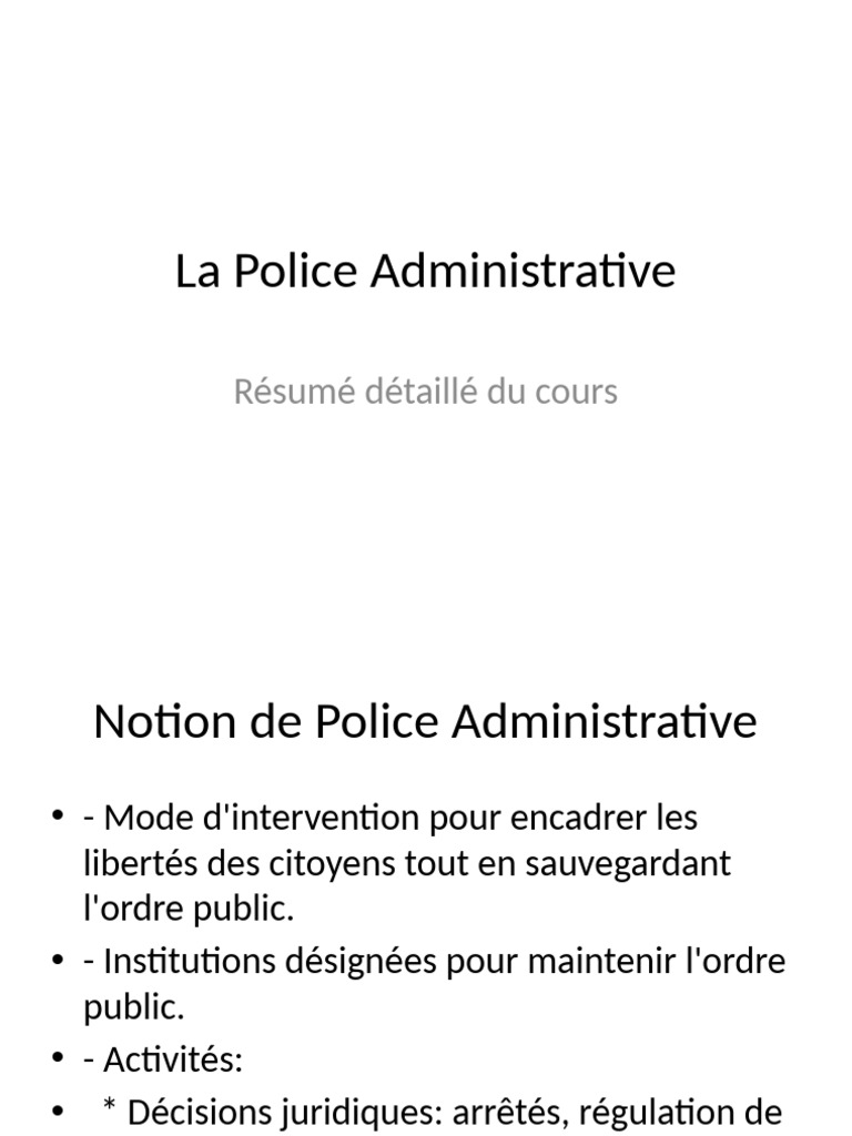 La Police Administrative : Concepts Clés | PDF