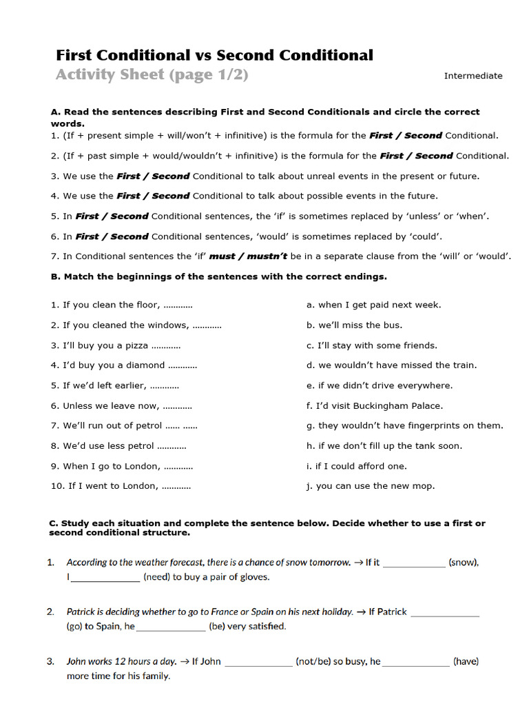 First and Second Conditional Exercises | PDF