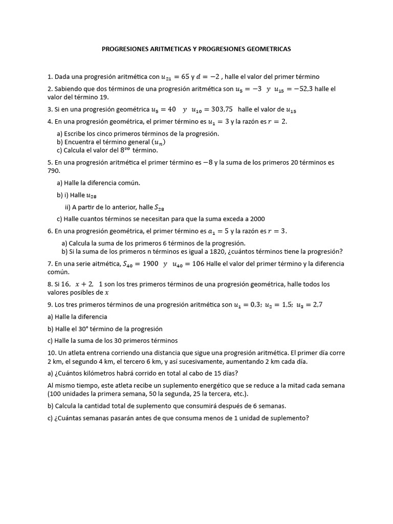 PROGRESIONES ARITMETICAS Y PROGRESIONES GEOMETRICAS 4to | PDF