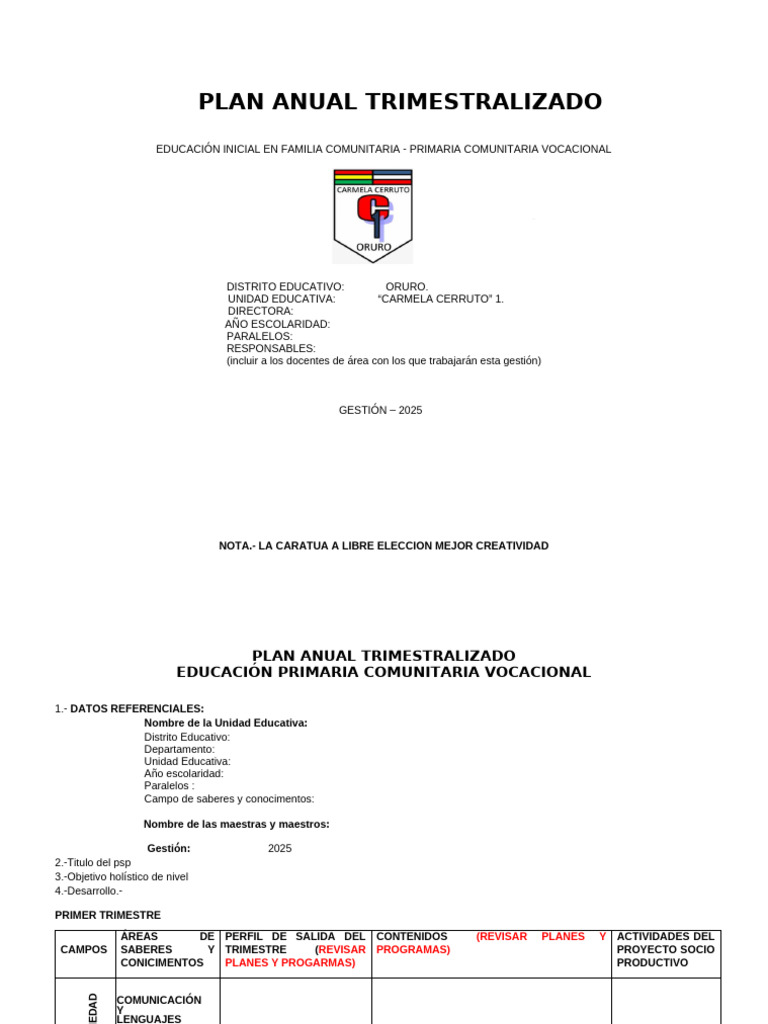 Plan Anual Trimestralizado 2025 | PDF | Aprendizaje