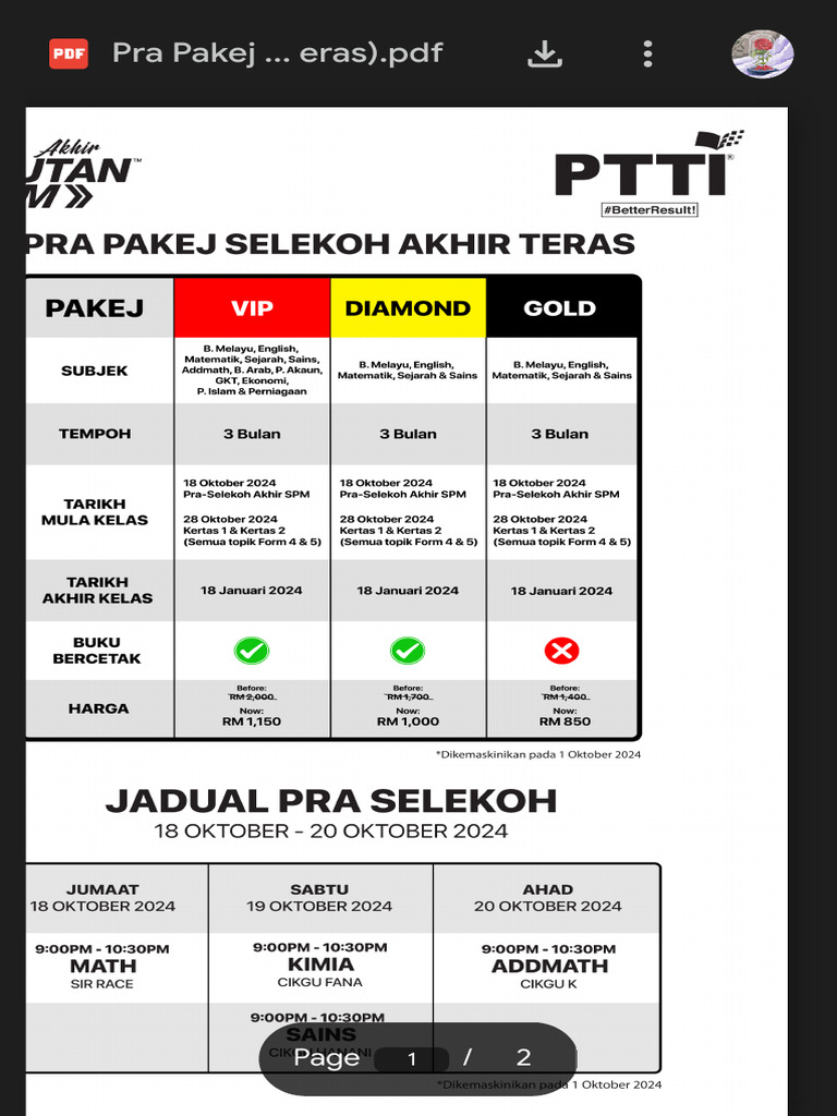 Jadual Pra Pakej Selekoh Akhir | PDF