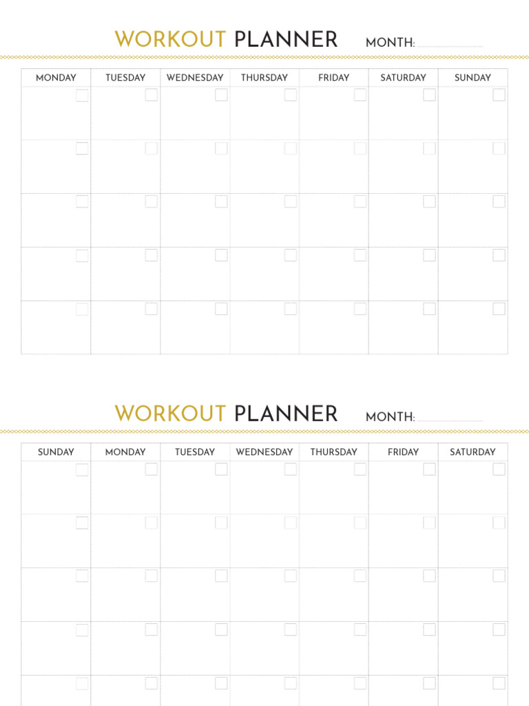 Monthly Workout Planner A4 | PDF