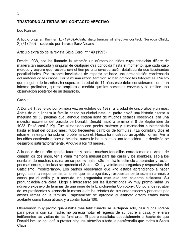 Autismo según Leo Kanner: Primeros casos | PDF