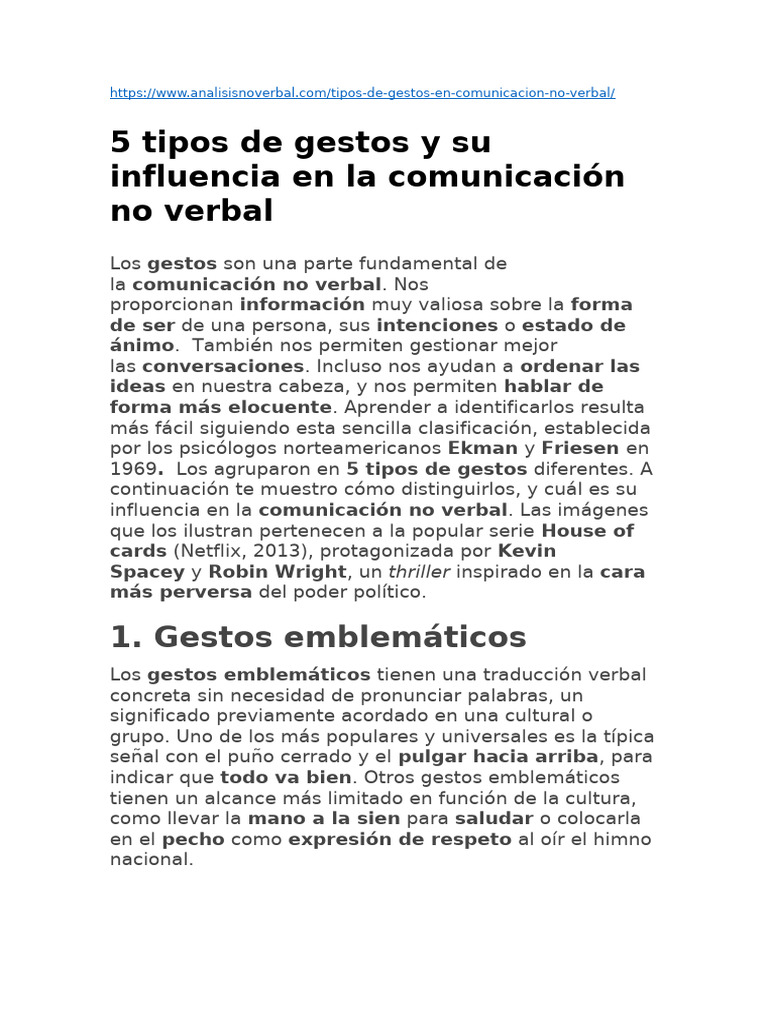 5 Tipos de Gestos - Solo Archivo | PDF | Las emociones | Comunicación no verbal